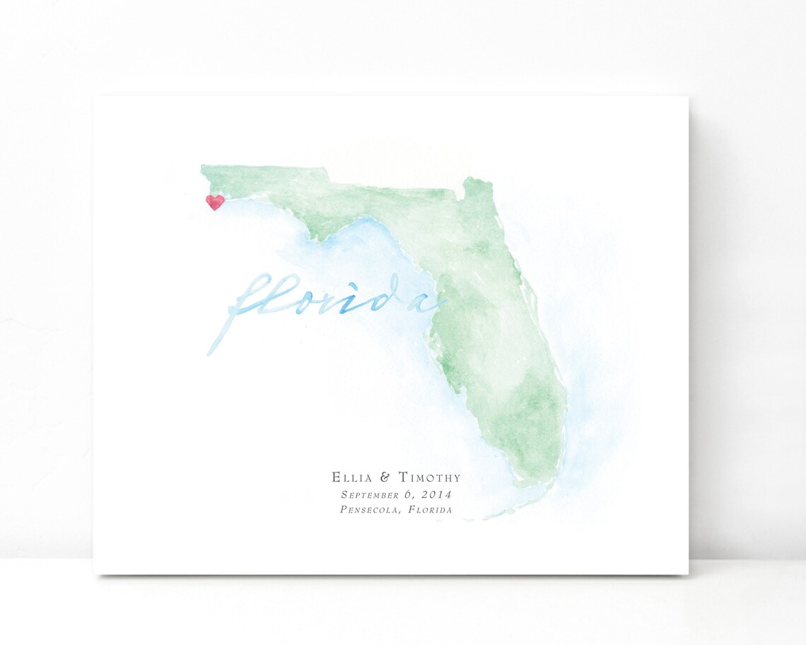 Florida Watercolor Map Personalized Map Print - Etsy