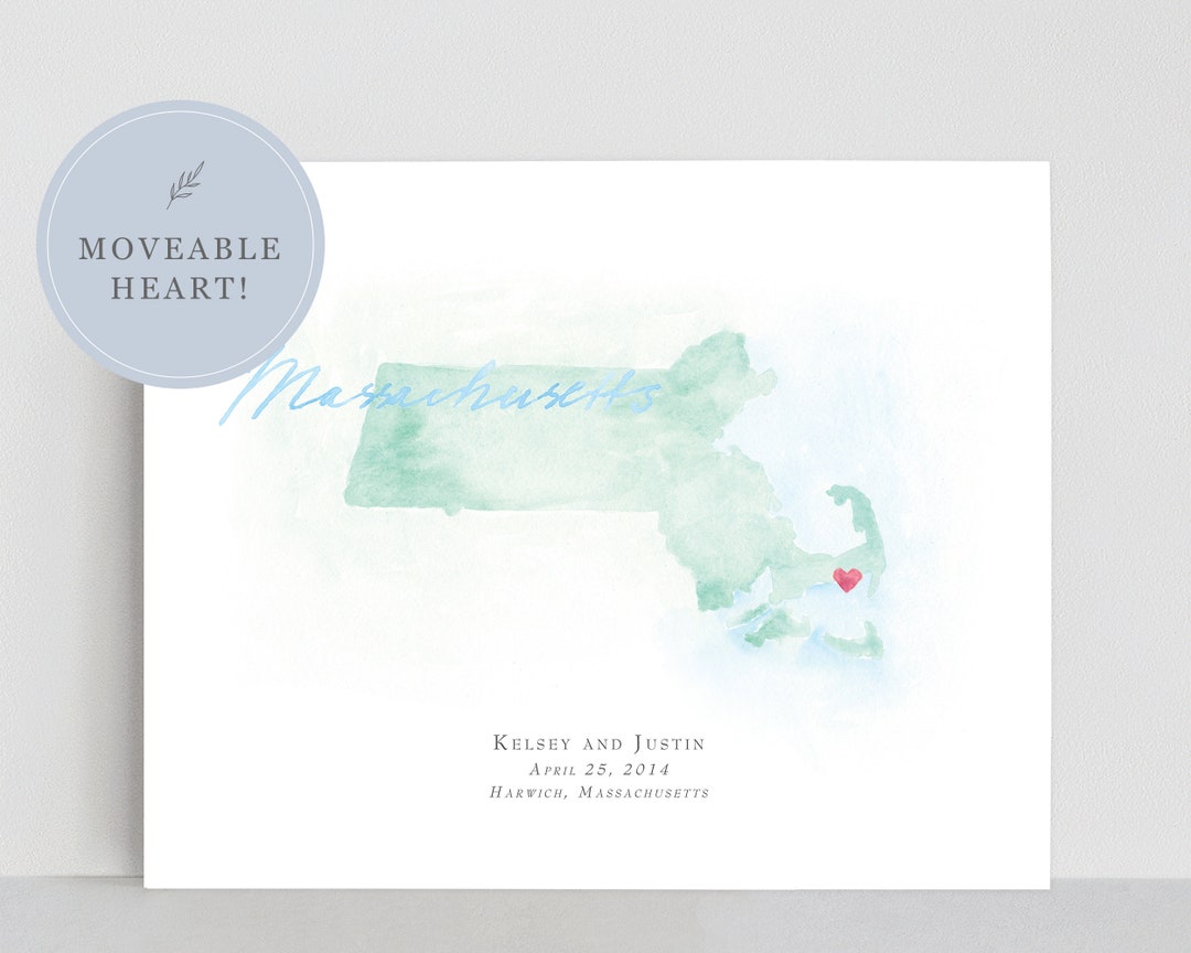 Massachusetts Watercolor Map | Personalized Map Print - Etsy