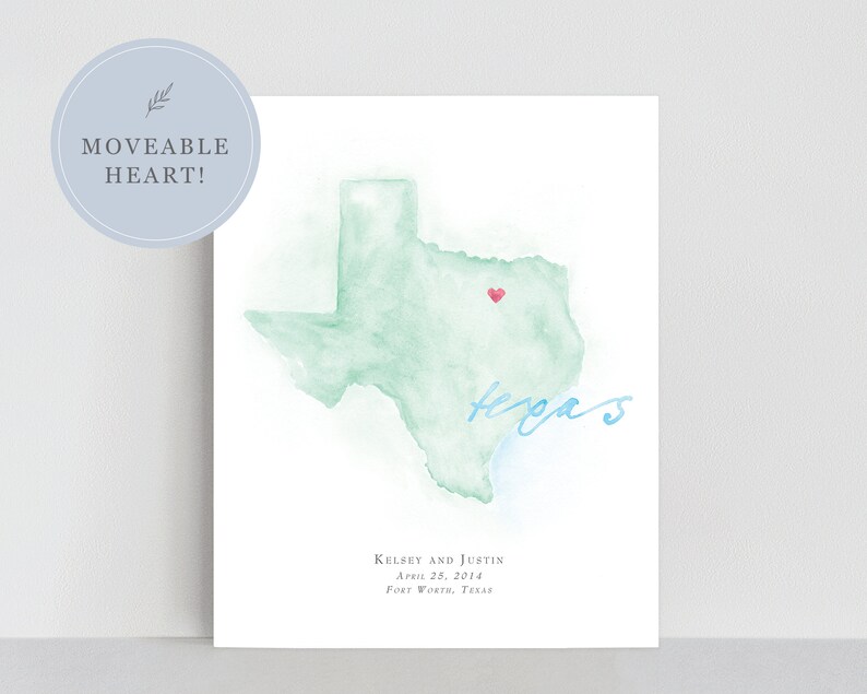 Texas Watercolor Map | Personalized Map Print - Etsy