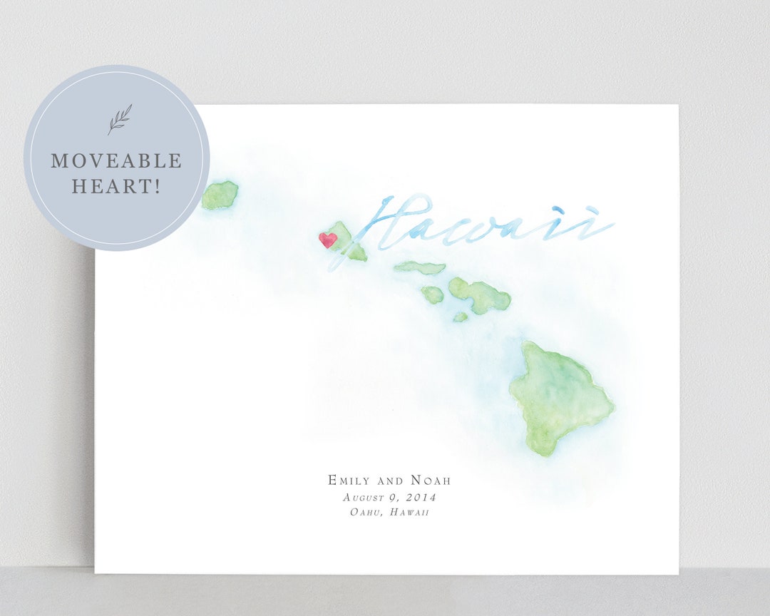 Hawaii Watercolor Map | Personalized Map Print - Etsy
