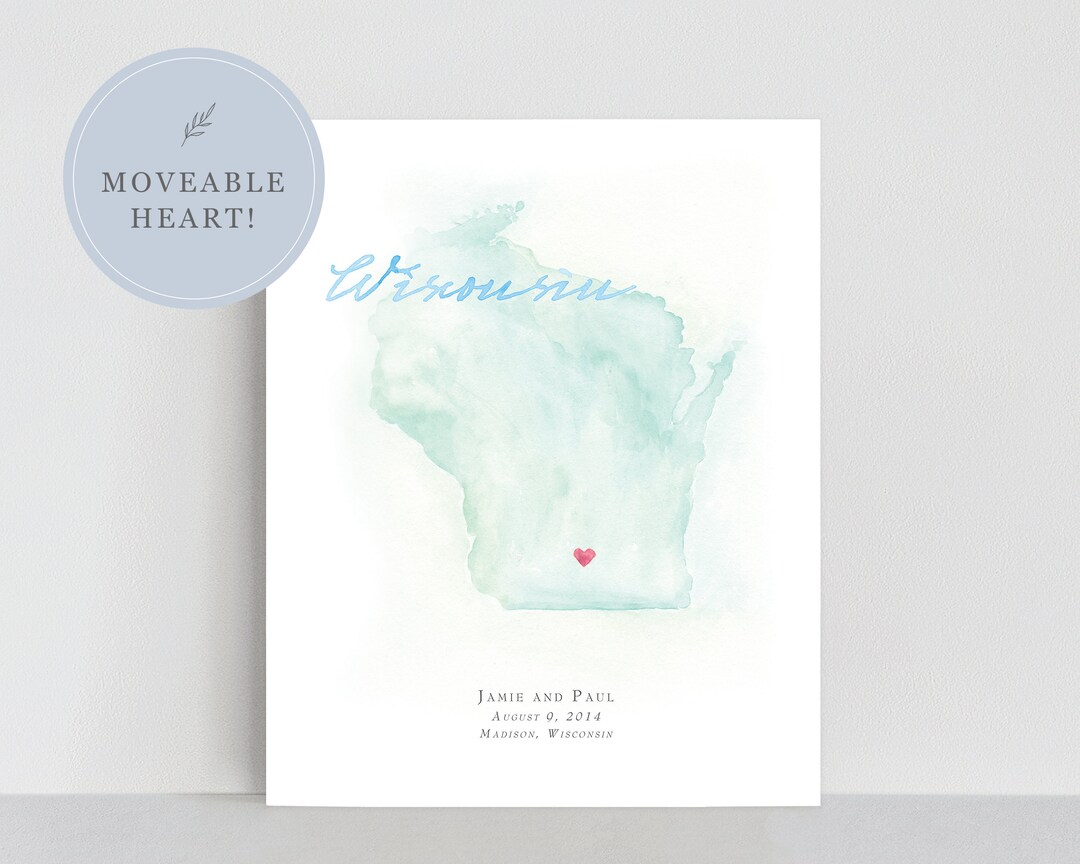 Wisconsin Watercolor Map | Personalized Map Print - Etsy