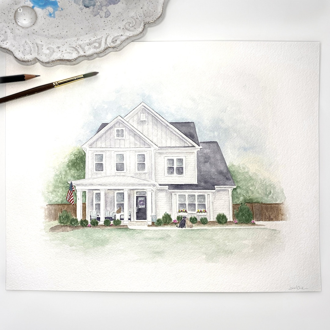 Custom Watercolor House Portrait: Hand-painted Home Art - Etsy