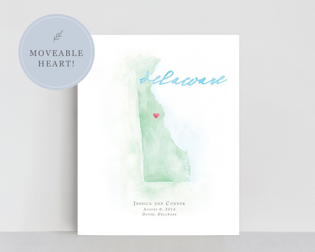 Delaware Watercolor Map | Personalized Map Print - Etsy