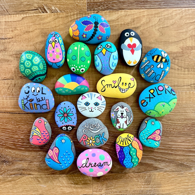 Box of Rocks - Happy Stones, Hand Painted Cute Creatures and Kindness ...