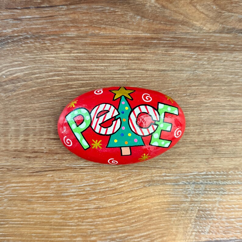 Christmas Peace Rock: Hand Painted Festive and Inspirational Stone - Etsy