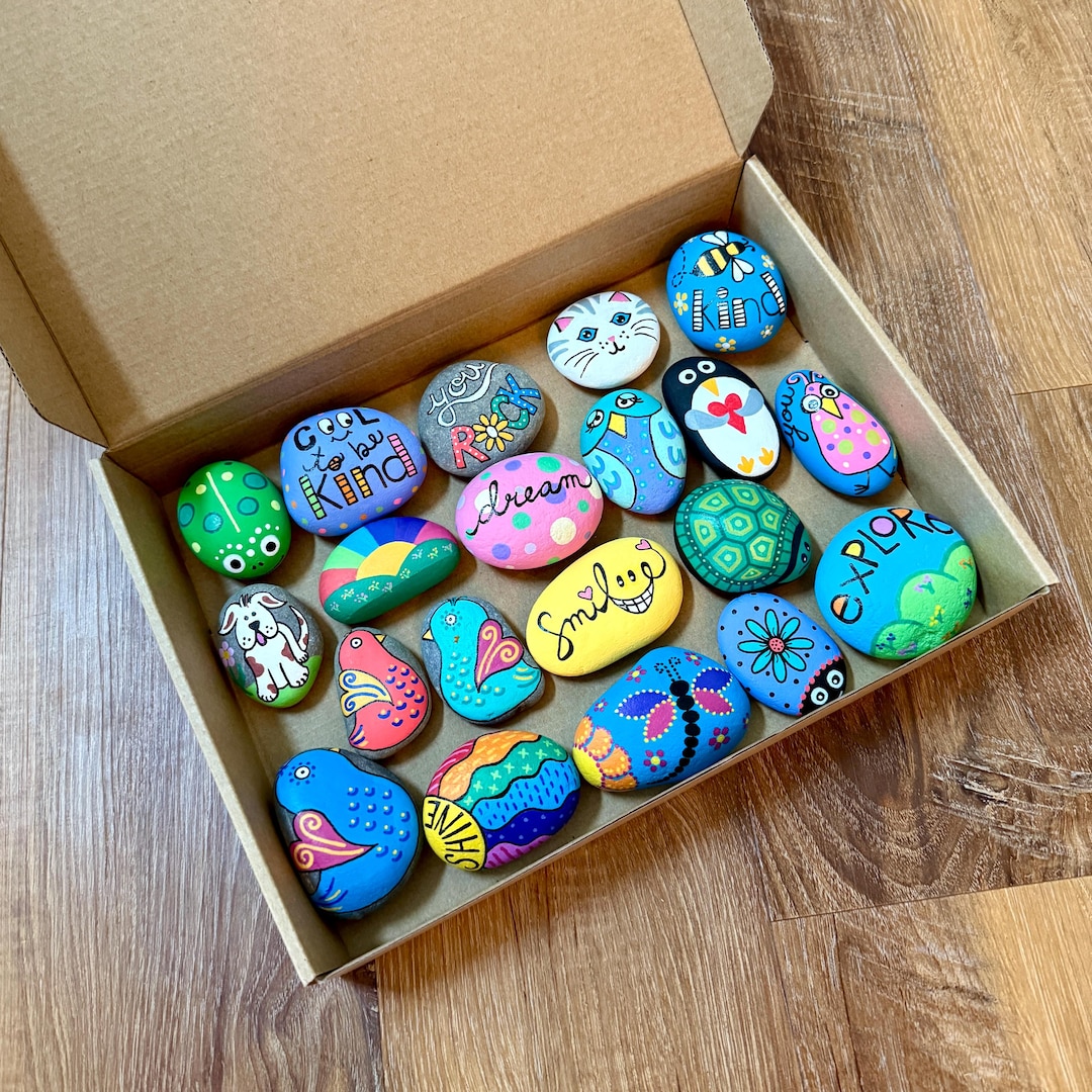 Box of Rocks - Happy Stones, Hand Painted Cute Creatures and Kindness ...