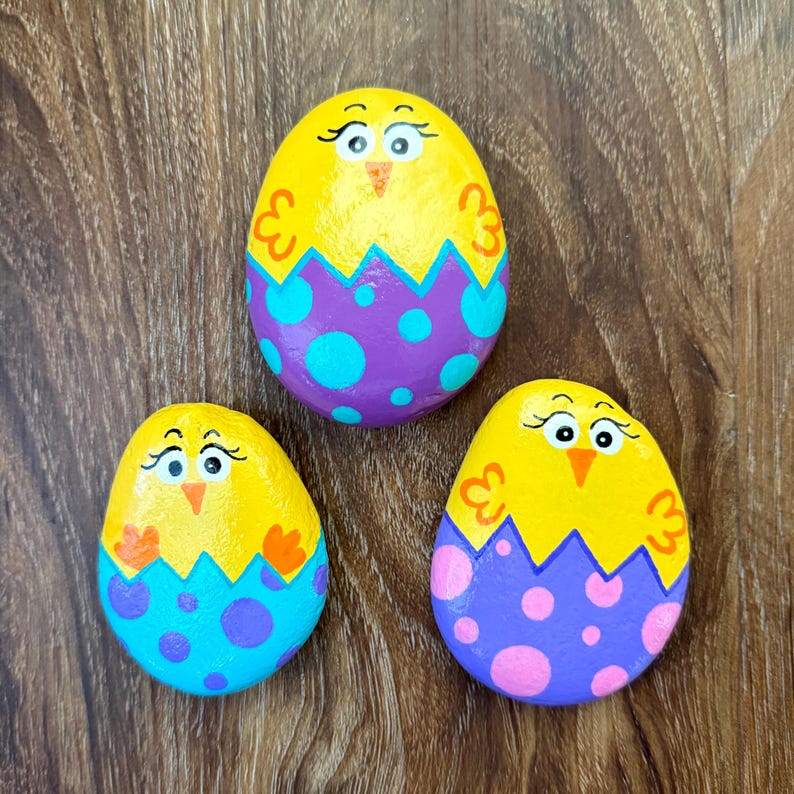 Easter Chick Egg Rocks, Hand Painted Decorative Stone - Etsy