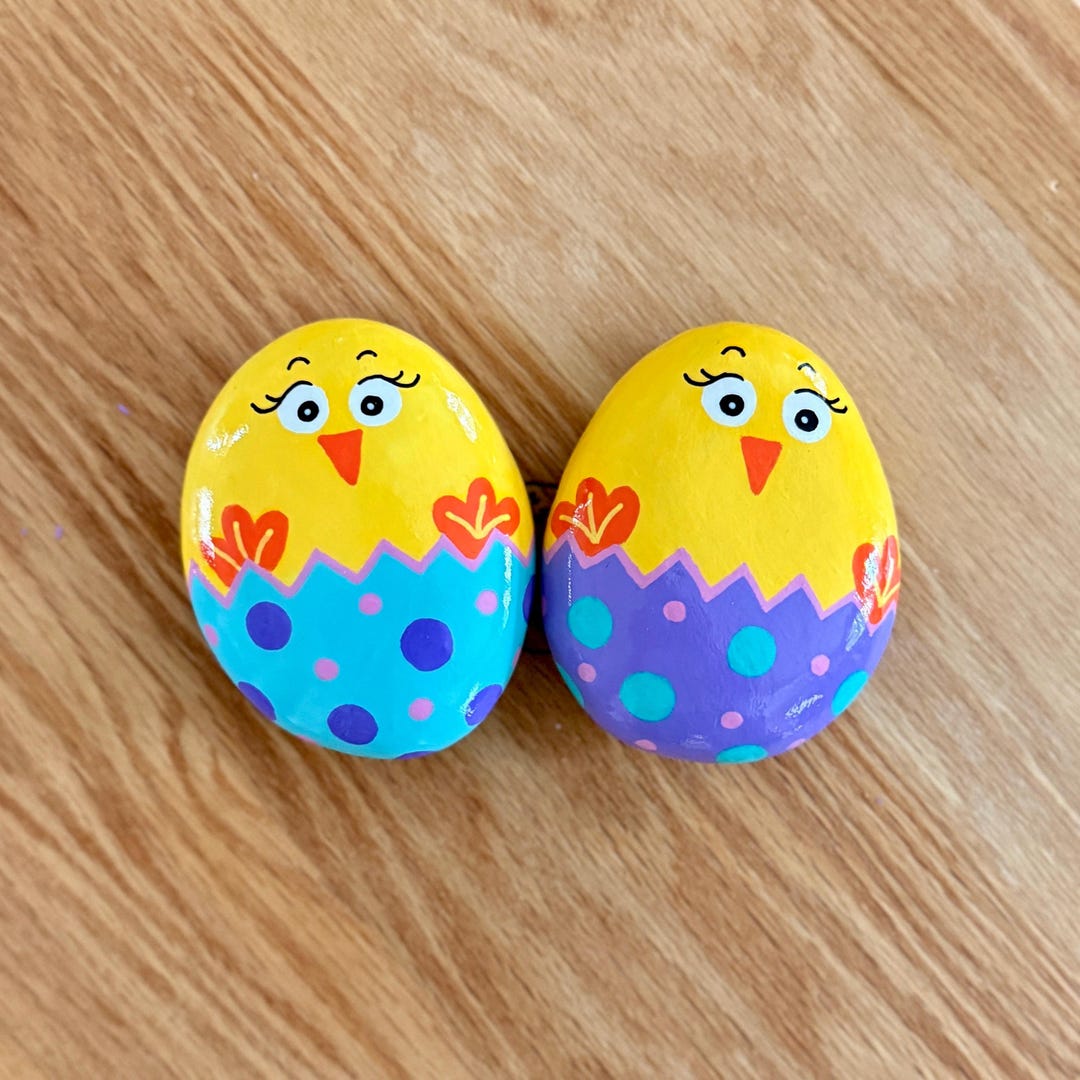 Easter Egg Chick Rocks: Colorful Hand Painted Stones - Etsy