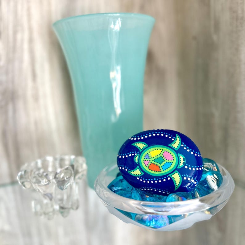 Sea Turtle Rock: Hand-painted Blue Beach Stones - Etsy