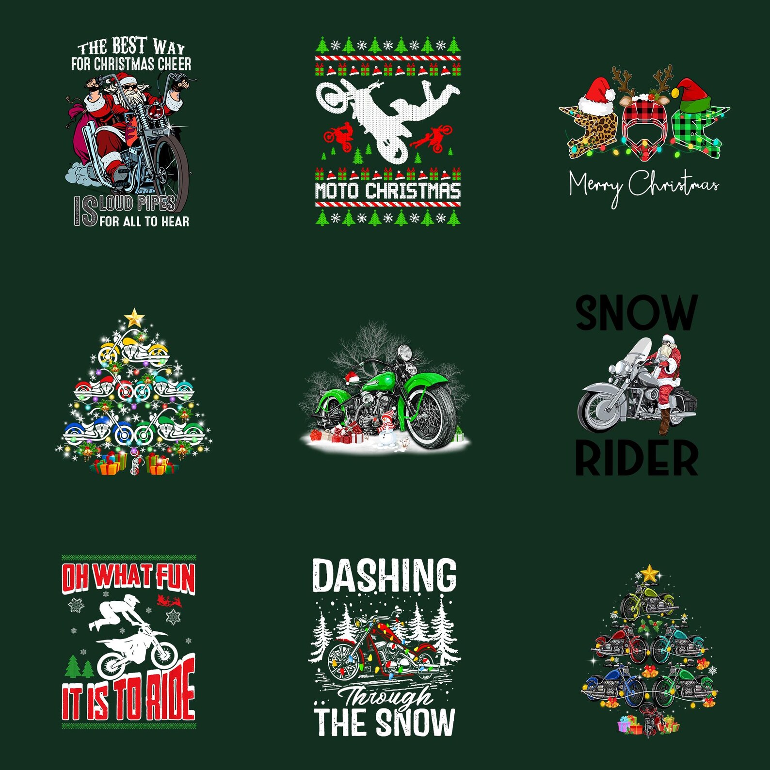 Christmas Motorcycles Bundle Png, Motorcyles Christmas Tree Png, Snow ...