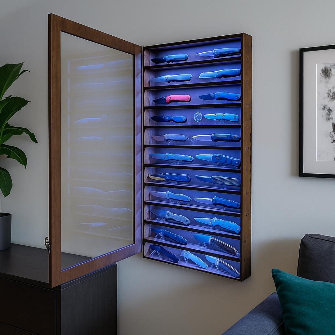 Knife Display Shelf With LED Light, Pocket Knife Wall Cabinet, Tactical ...