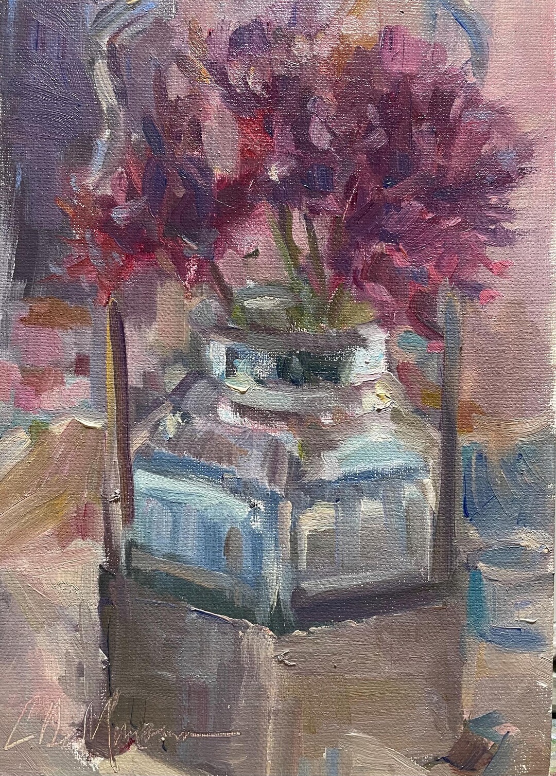 Mums Oil Painting, Floral Still Life, Original Botanical Art (5x7 In ...