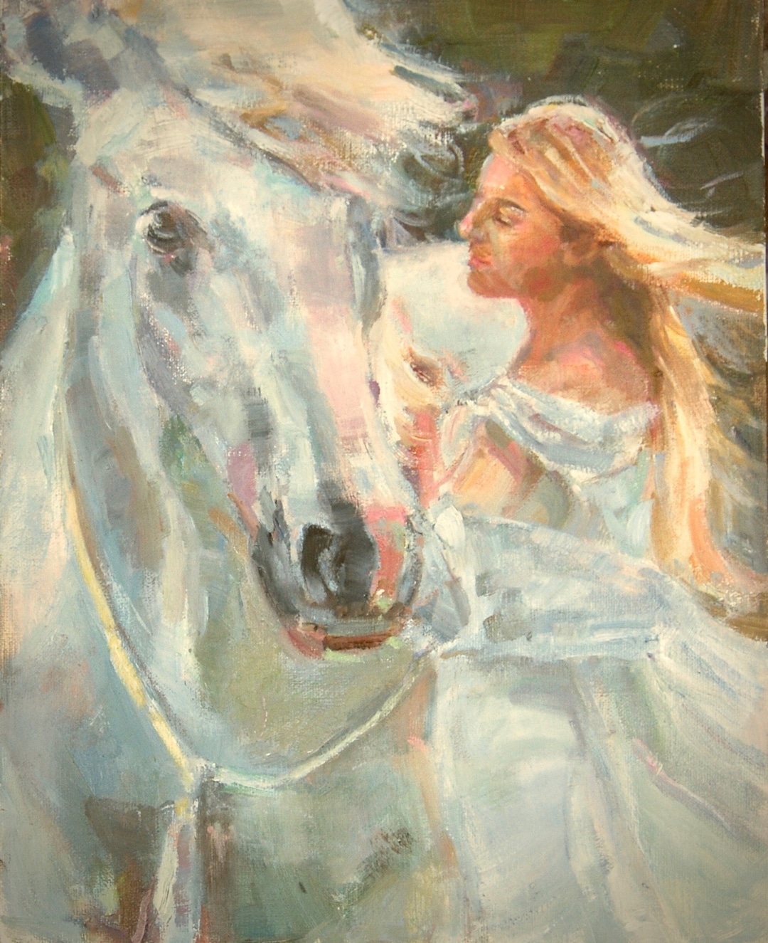 White Horse Girl Art Print, Romantic Equine Painting (8x10) - Etsy
