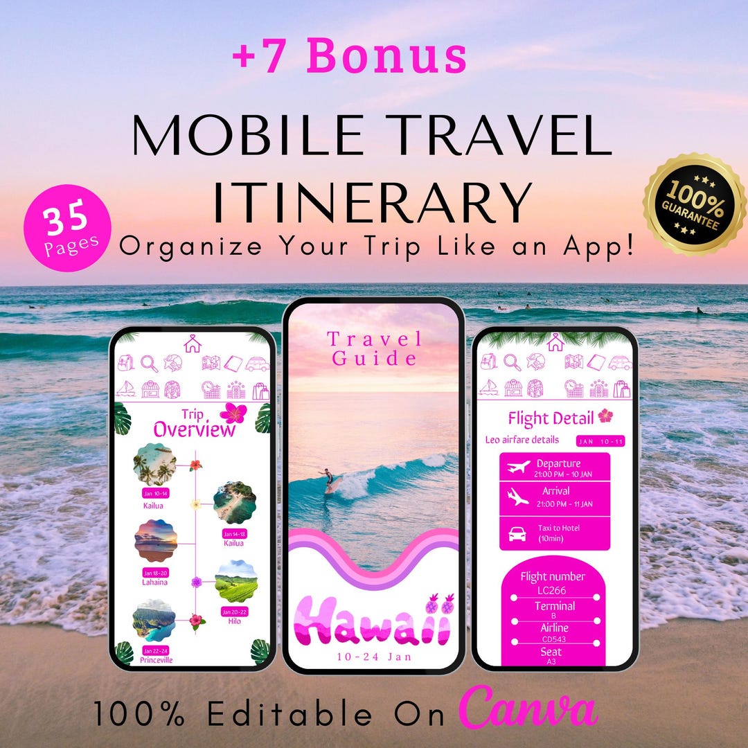 Hawaii Travel Planner, Digital Itinerary Template, Interactive Trip ...