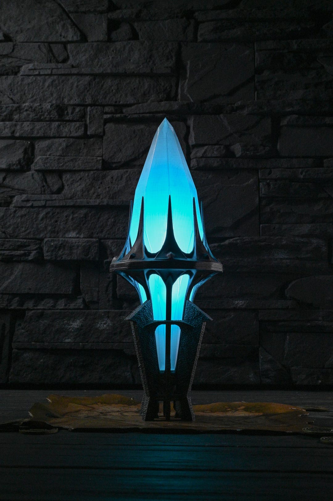 Varla Stone Lamp Silver – Fantasy Crystal LED Night Light – Mystic Rune ...