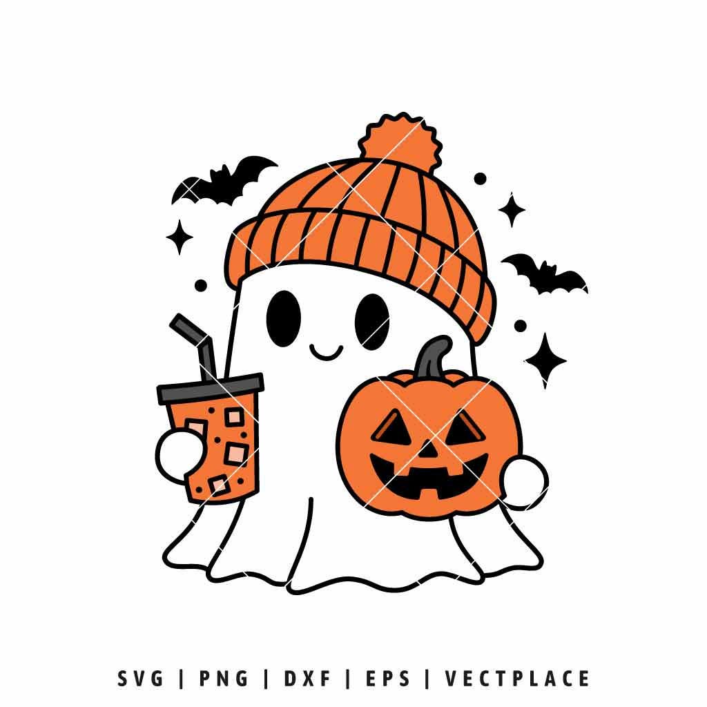 Cute Ghost Coffee Pumpkin Halloween SVG - Etsy