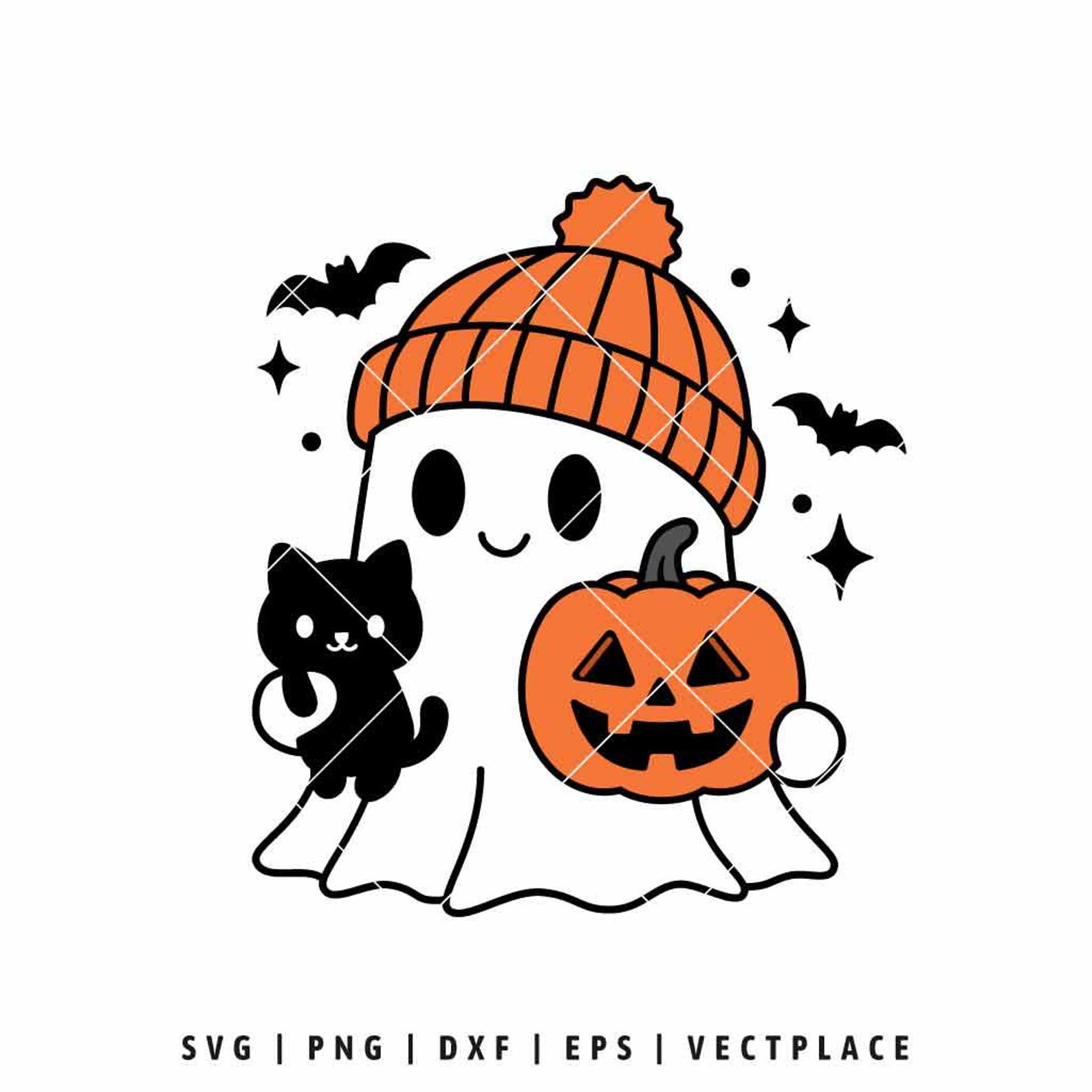 Cute Ghost Pumpkin SVG, Black Cat Halloween SVG - Etsy
