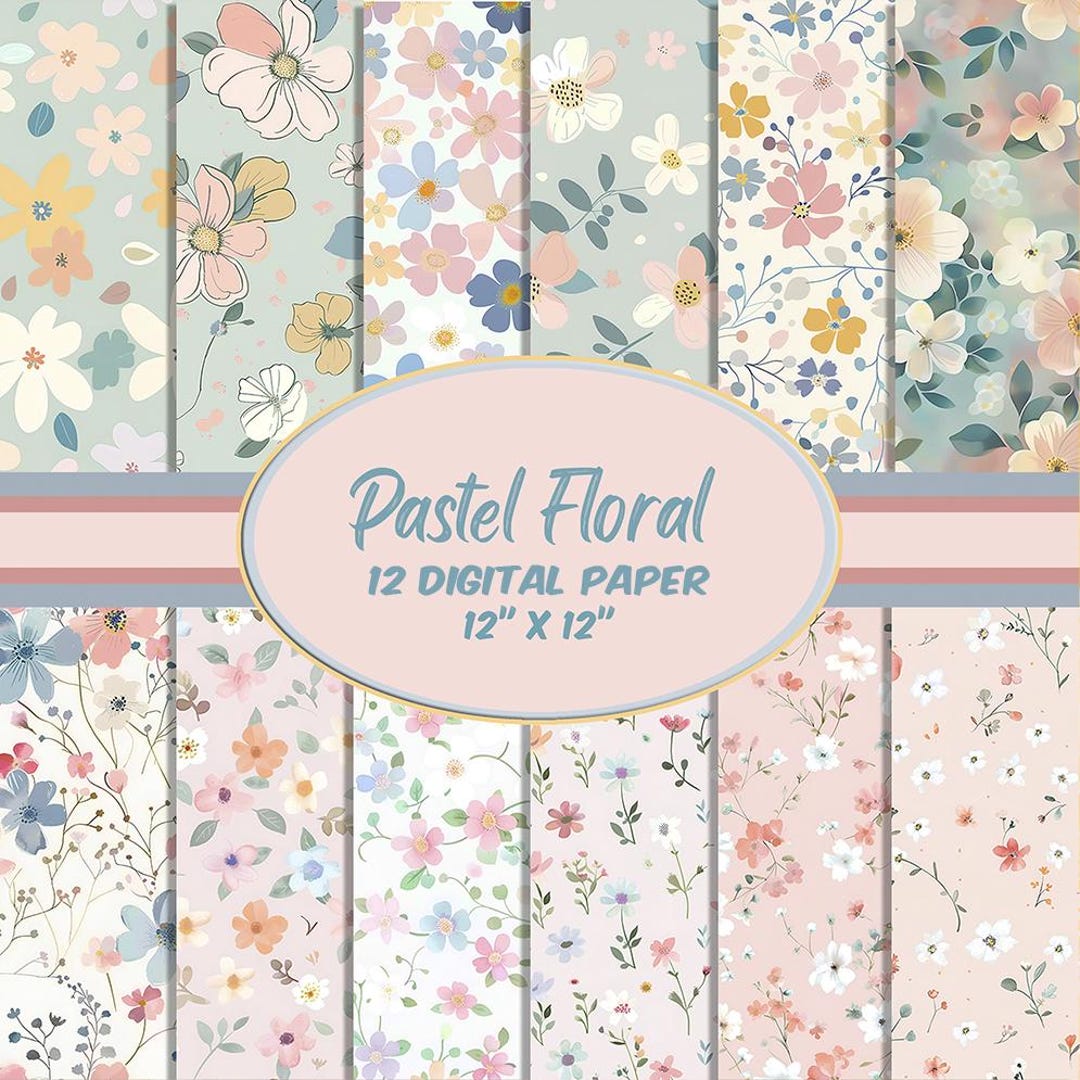 Pastel Floral Digital Paper - Seamless Digital Paper Bundle, Textured ...