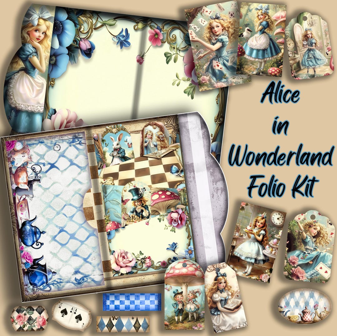 Alice in Wonderland Folio Kit, Shabby Chic Journal, Tags & Ephemera ...