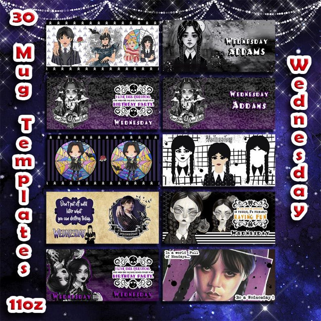 30 Mug Template 11oz Wednesday, Addams Family PNG Packaging Design ...