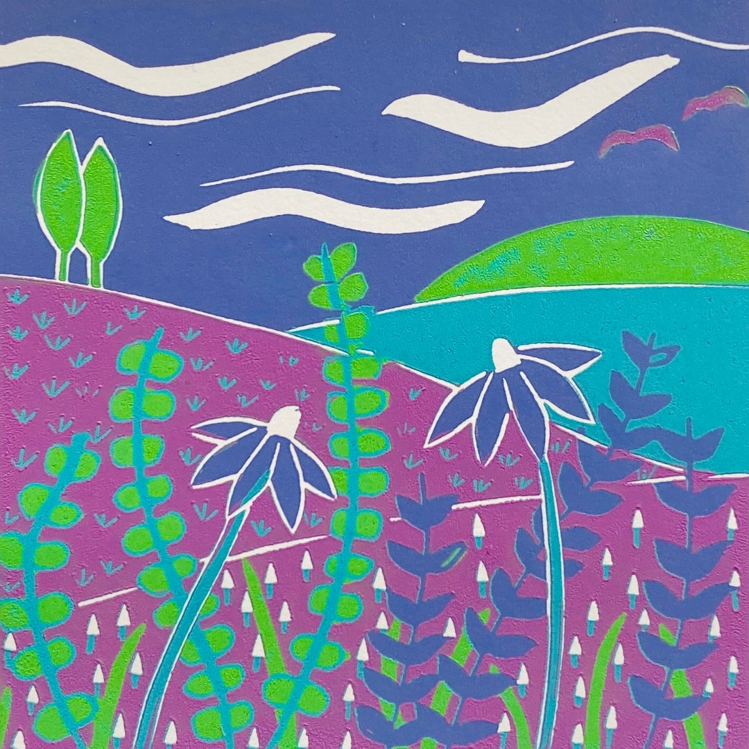 PURPLE HAZE. Studio Clearance. Lino Print, Colour Lino Landscape ...
