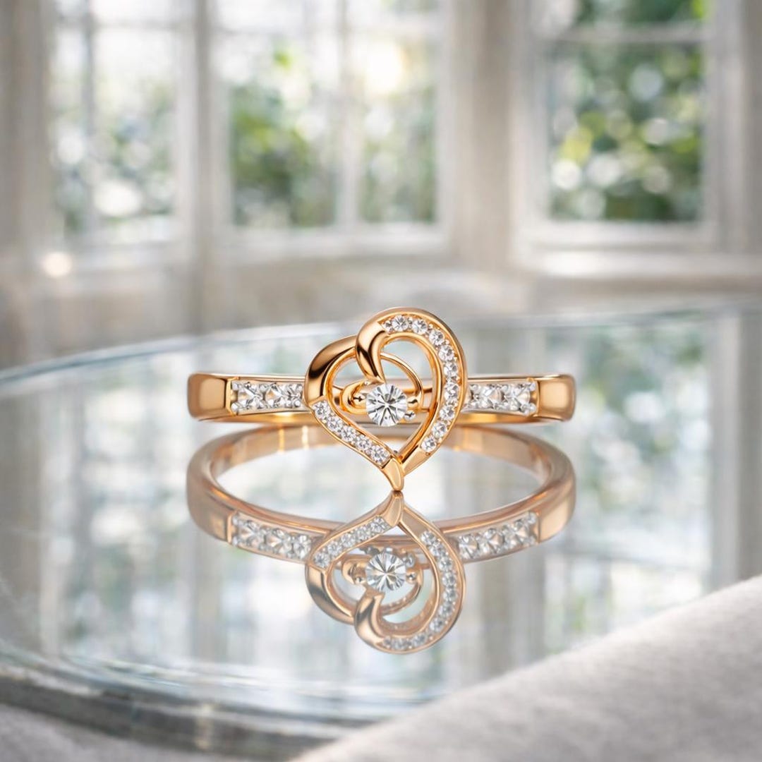 Double Heart Diamond Ring | Interlocking Heart Band | Round Diamond ...