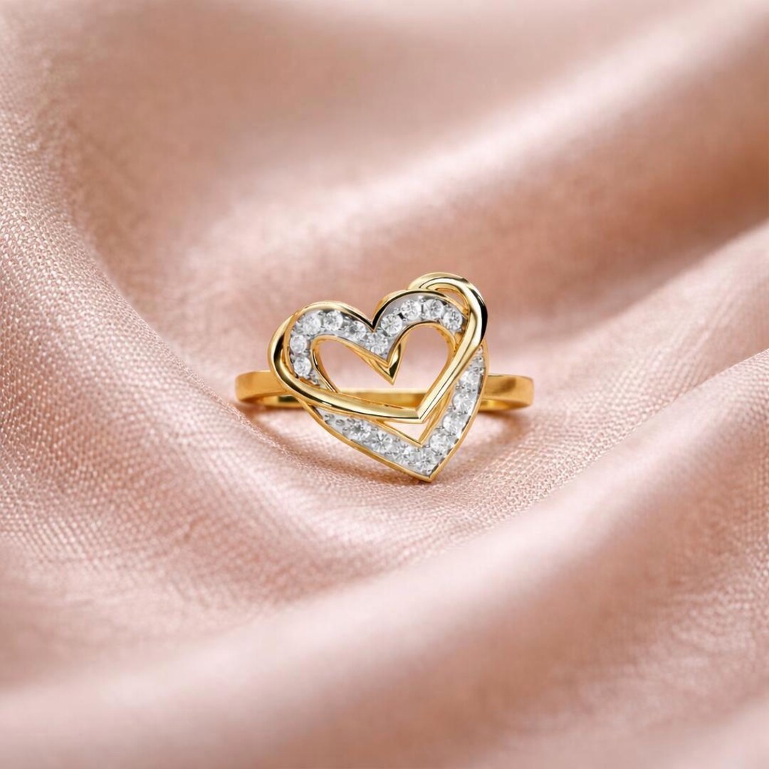 Open Heart Diamond Ring | Double Heart Diamond Ring | Round Diamond ...