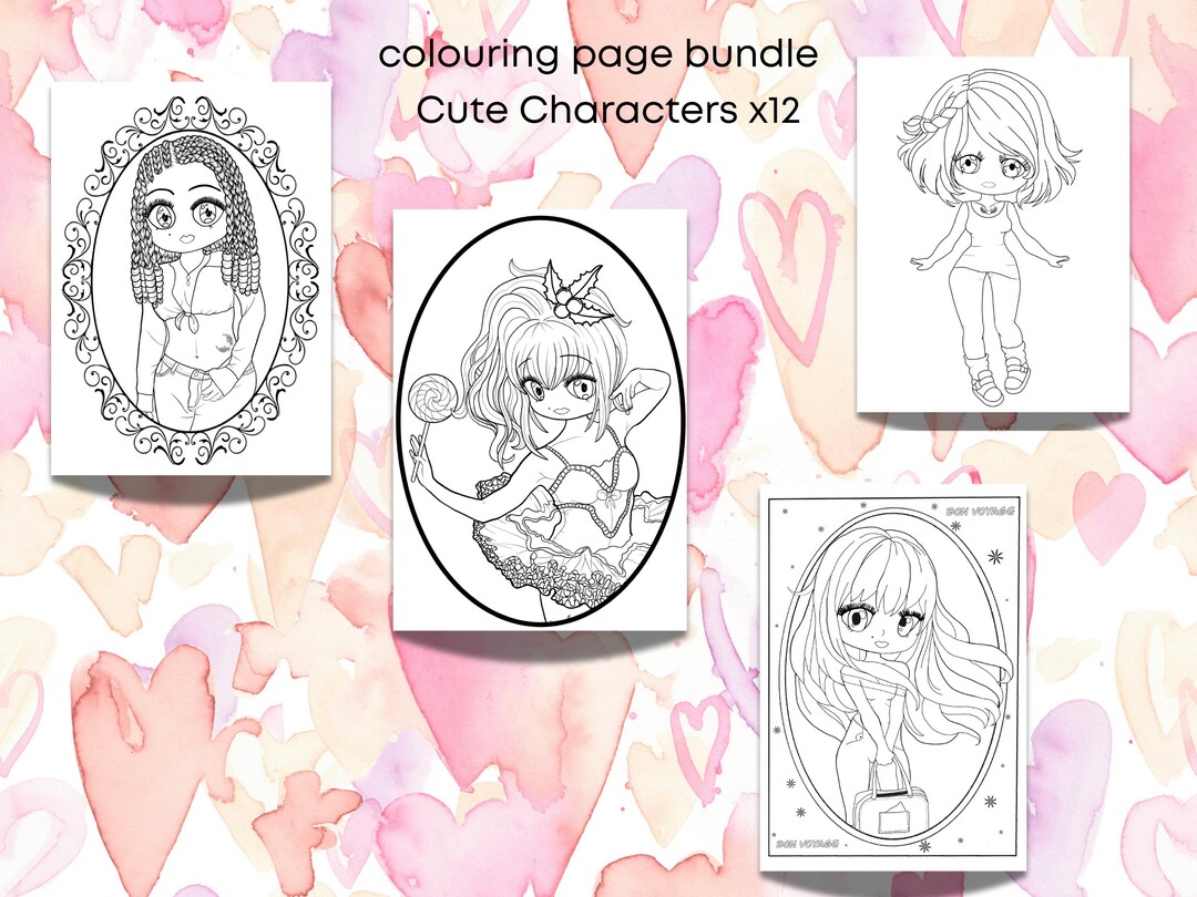 Cute Characters Colouring Page Bundle - Etsy