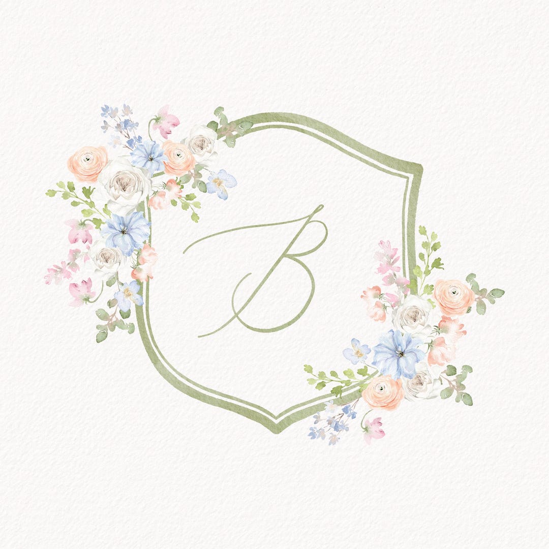 Watercolor Wedding Crest, Personalized Monogram Crest, Digital Download ...