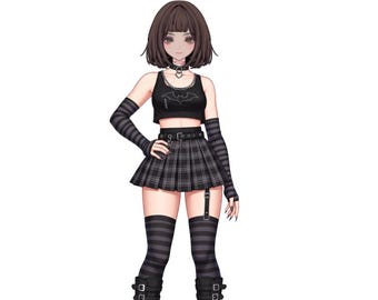 Striped Sin Alt Goth Sit Pose Outfit | Vtube Studio PNG Toggle - Etsy