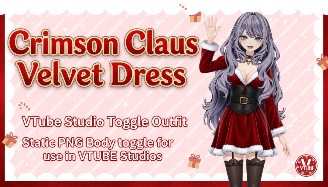 Crimson Claus Velvet Dress – Vtube Toggle Outfit (static PNG) - Etsy