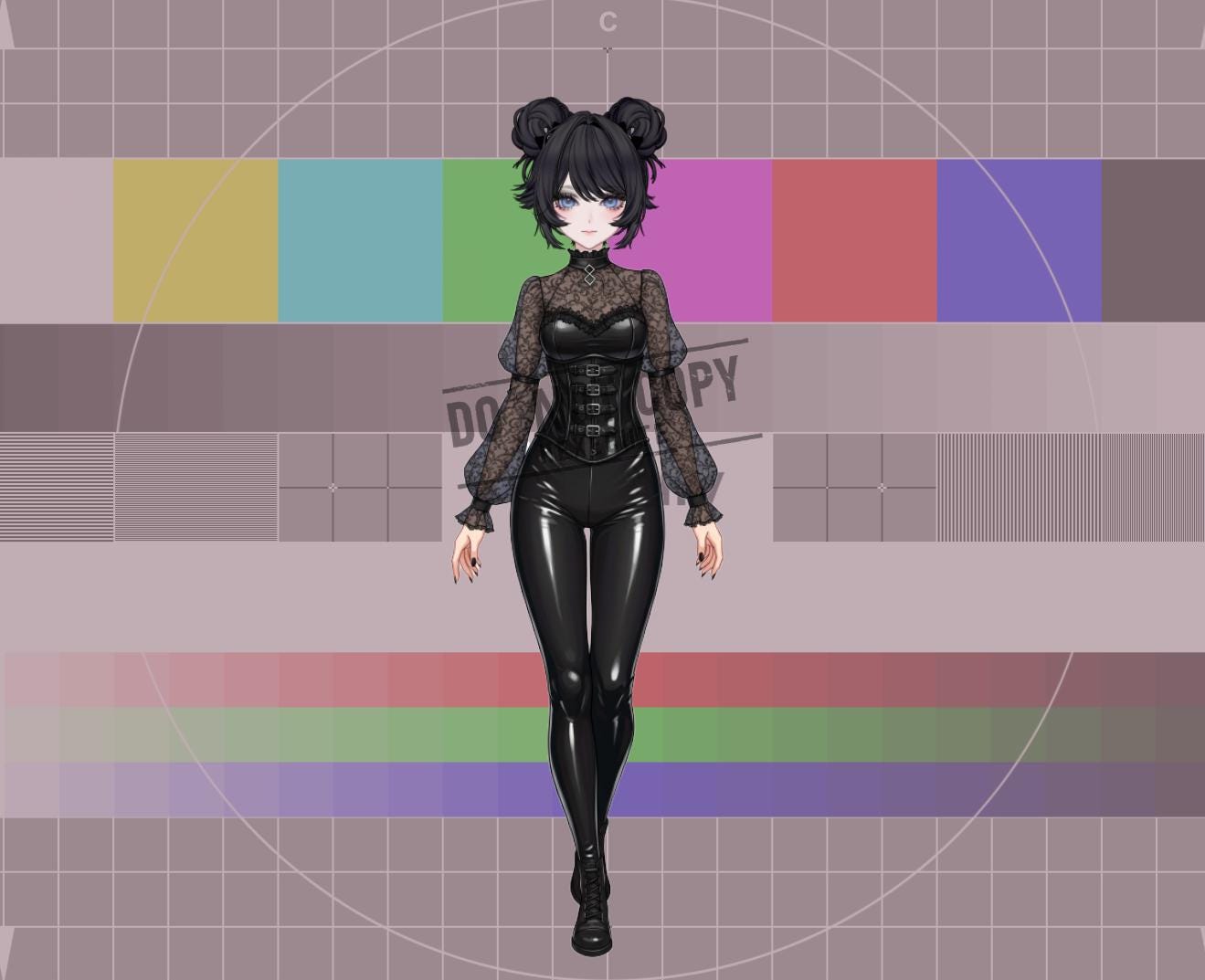 Vtuber Gothic Lace Corset Outfit, Black Leather (PNG Toggle) - Etsy