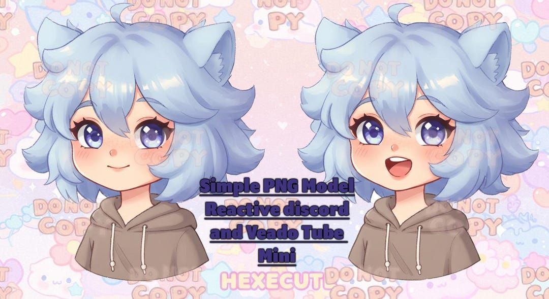 Blue-haired Cat Ear Pngtuber | Static Reactive Model for Fugi Tech ...