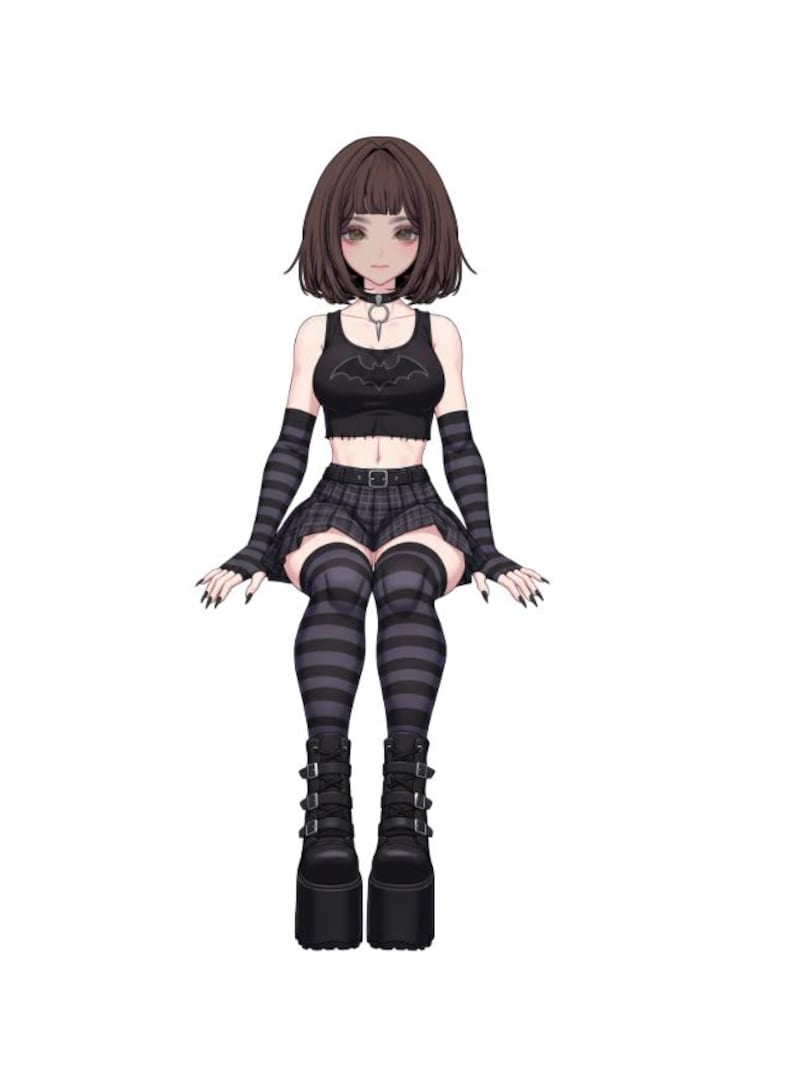 Striped Sin Alt Goth Sit Pose Outfit | Vtube Studio PNG Toggle - Etsy