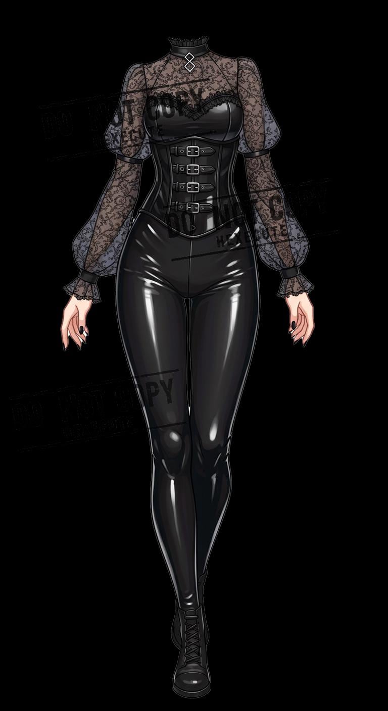 Vtuber Gothic Lace Corset Outfit, Black Leather (PNG Toggle) - Etsy