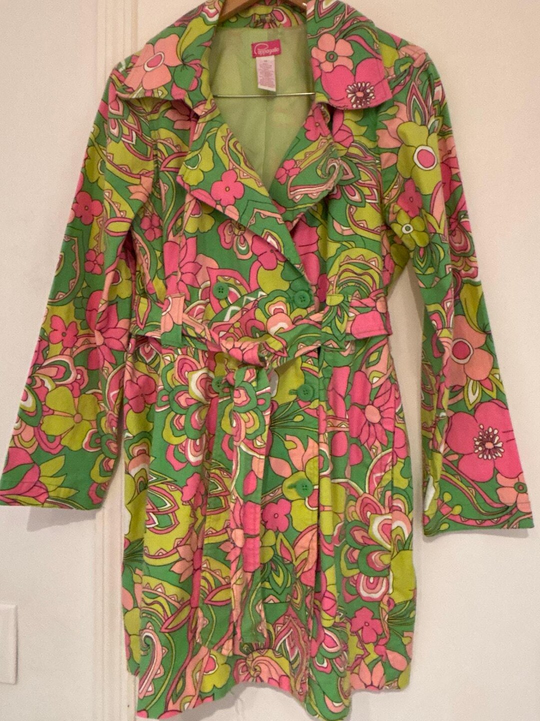 PAPPAGALLO Vintage Retro Spring Floral Pink Green Double Breasted ...
