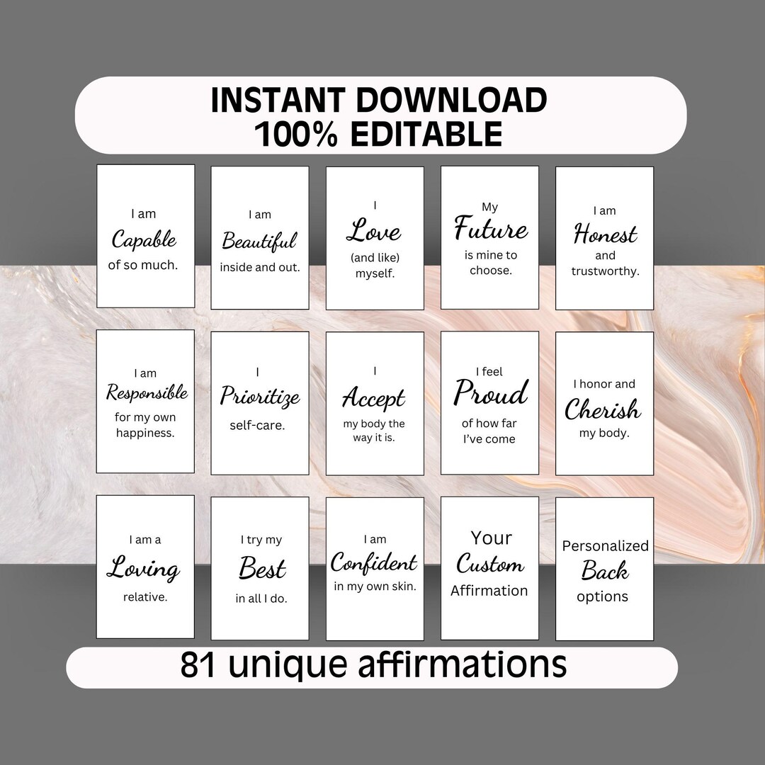 Custom Affirmation Cards Printable Digital Positive Quotes Self Care ...