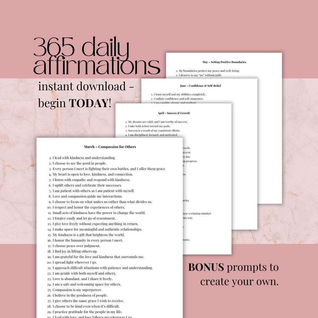 365 Daily Affirmations Digital Printable Self Care Positive Mindset ...