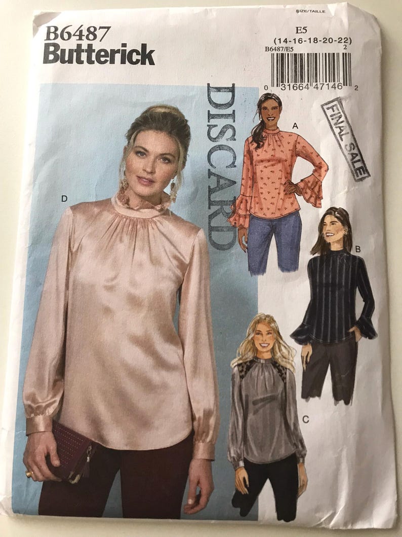Butterick B6487 UNCUT Sewing Pattern Blouse Top Shirt Size E5 (14-16-18 ...
