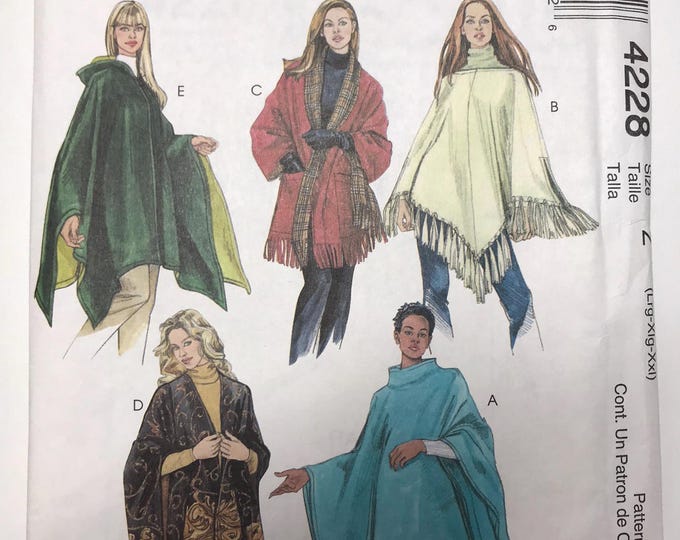 Mccall's Uncut 4228 Sewing Pattern Reversible Hooded Poncho, Ponchos ...