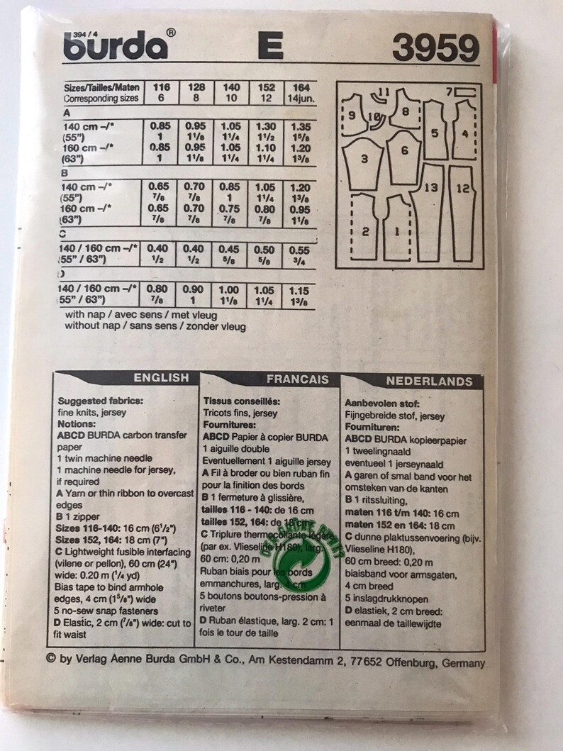 Burda 3959 UNCUT Sewing Pattern: Children's Top, Vest, Pants (size 6-14 ...