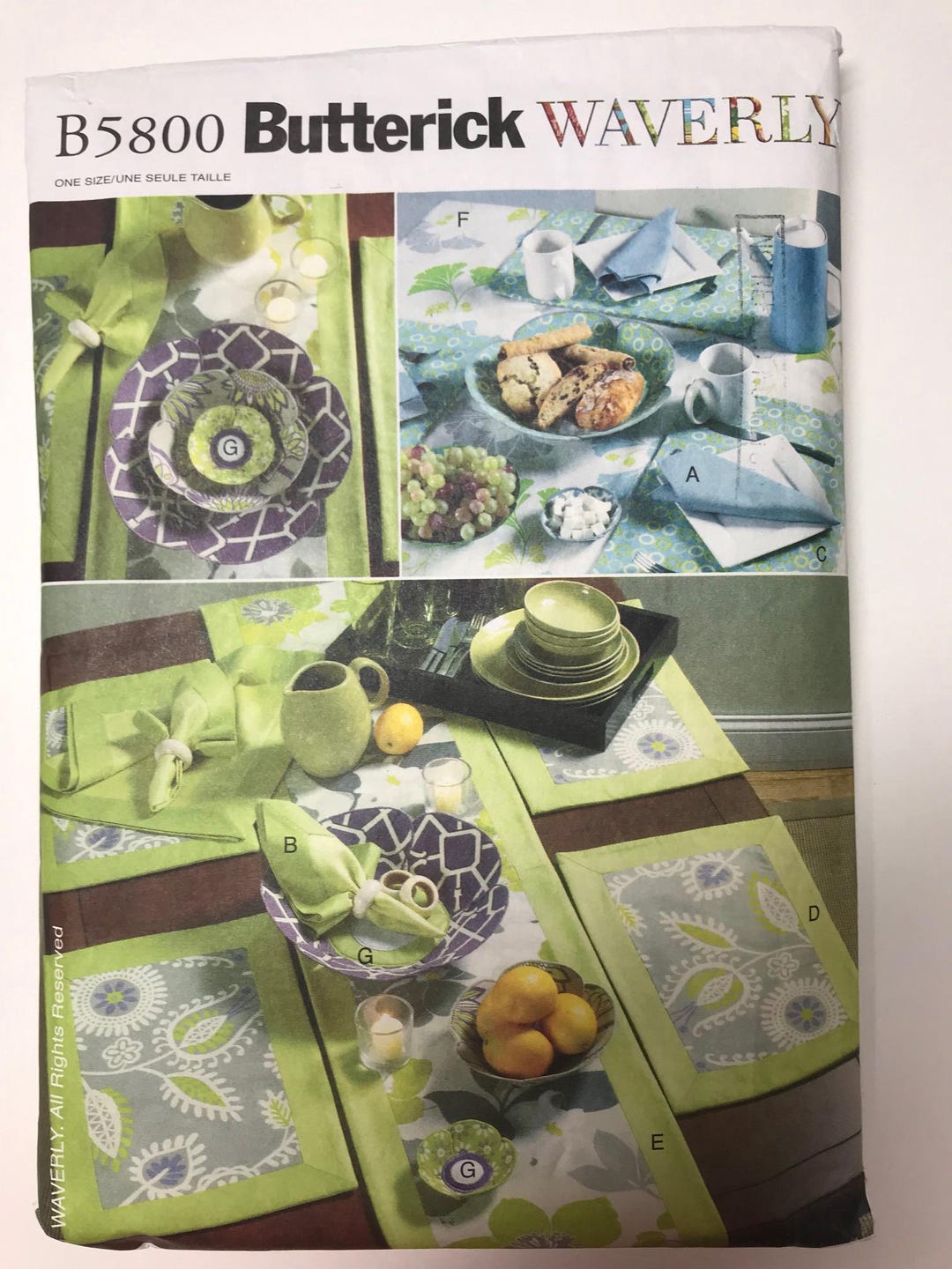 Butterick Waverly Uncut B5800 Napkins Placemats Table Runner Tablecloth ...