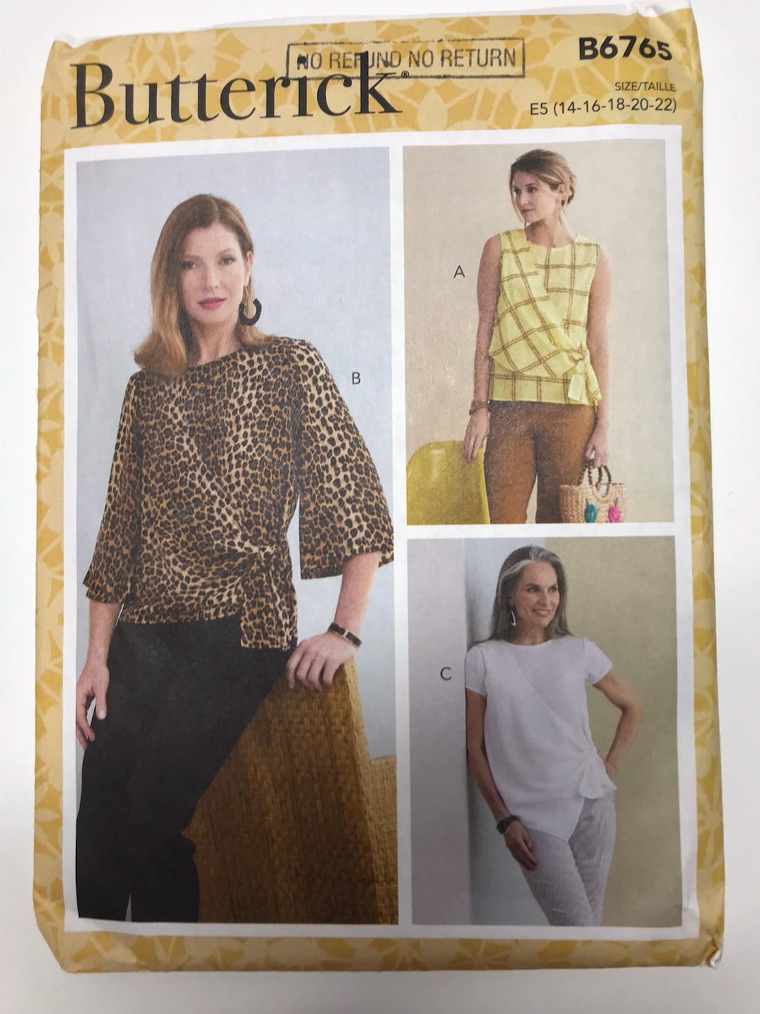Butterick UNCUT B6765 Sewing Pattern Wrap TOP Blouse Size E5 (14,16,18 ...