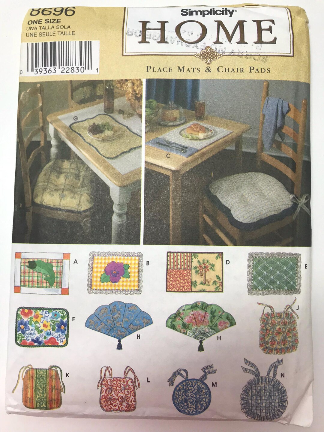 Simplicity Home UNCUT 8696 Sewing Pattern Place Mats and Chair Pads ...