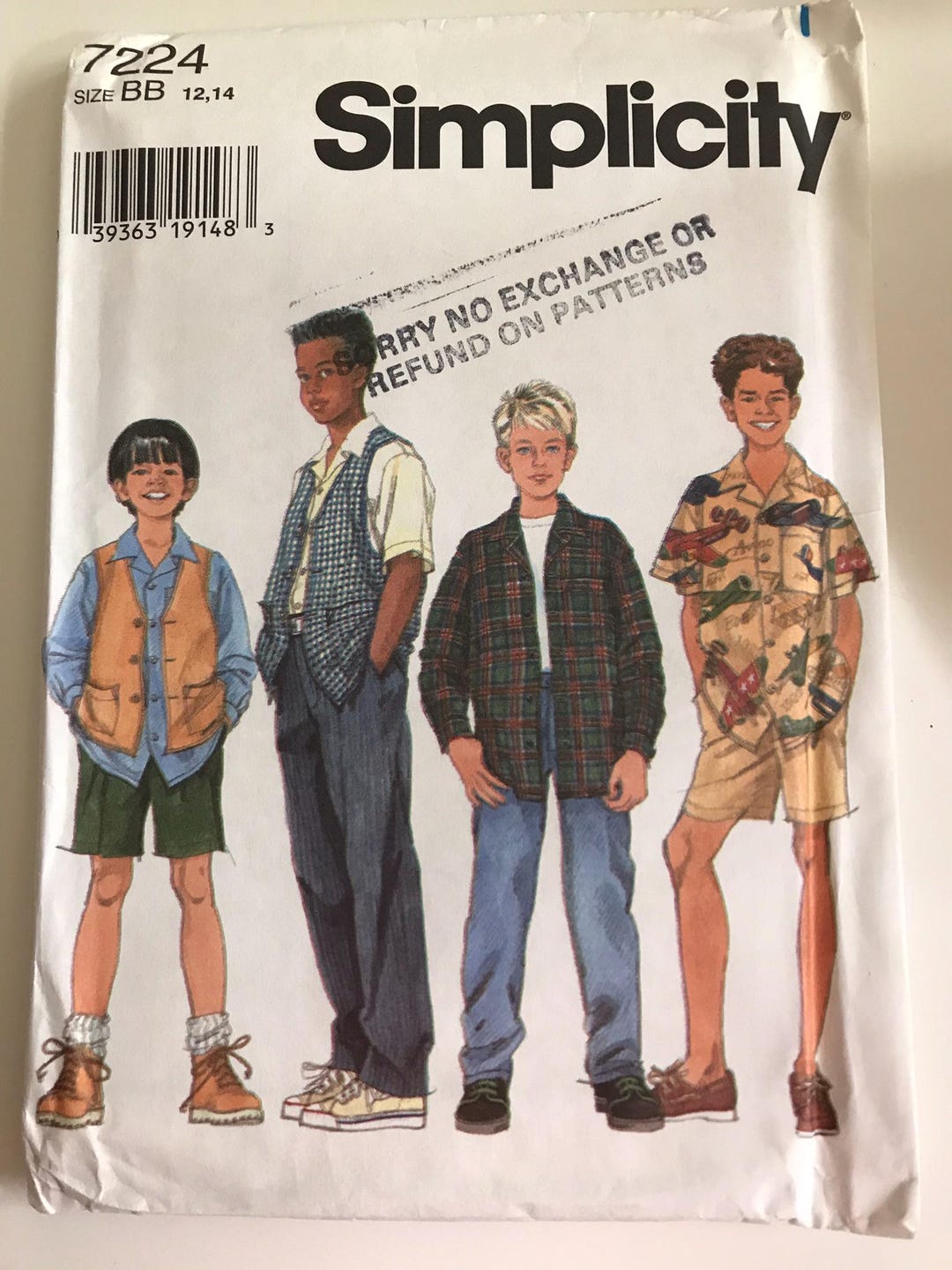 Simplicity UNCUT 7224 Boys Wardrobe Shirt Vest Pants and Shorts Size BB ...