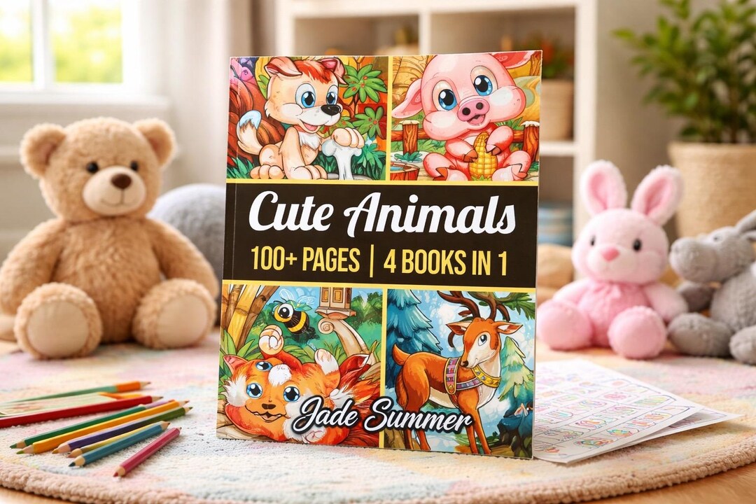 Cute Animals Adult Coloring Book 100+ Pages 4 Books in 1 Published in ...