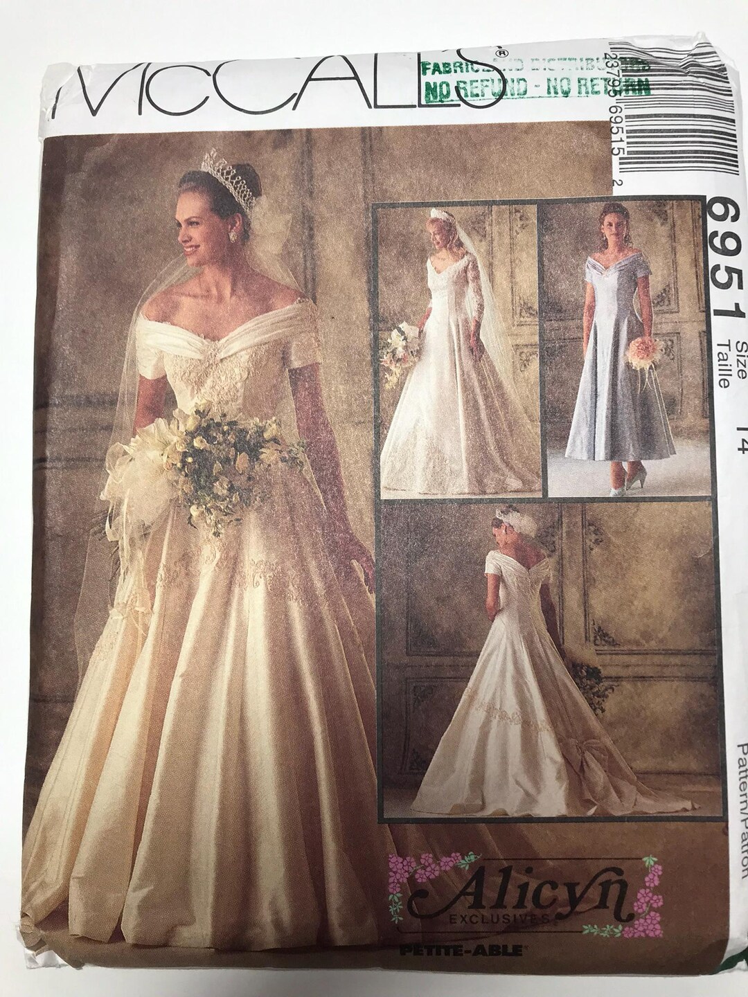 Mccall's Uncut 6951 Bridal Wedding Gown or Bridesmaids Dress Sewing ...