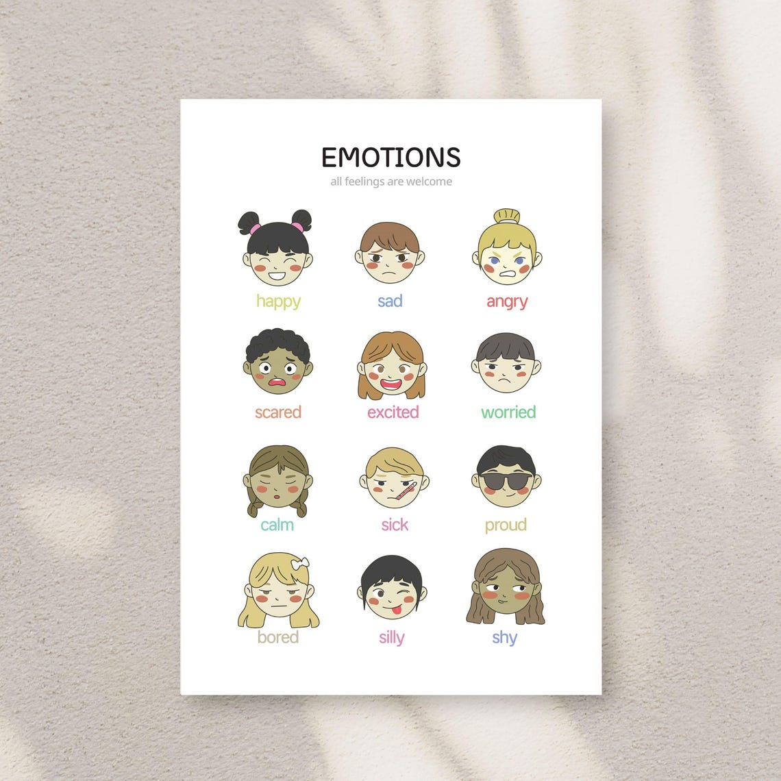 Emotions Chart Printable: Soft Pastel Feelings Poster, Nursery Decor ...