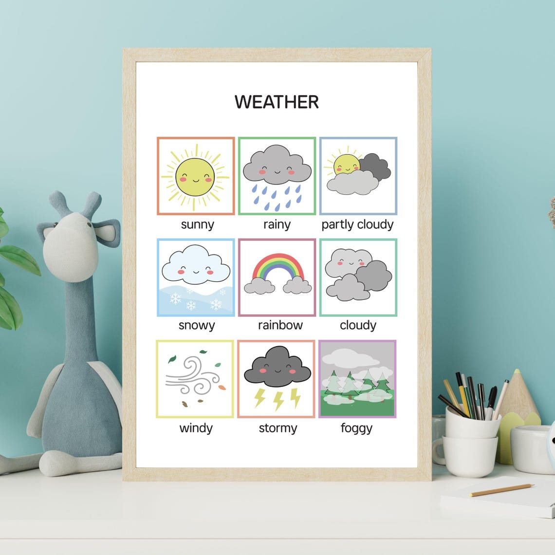 Weather Chart Printable | Pastel Kids Wall Art for Nursery, Preschool ...