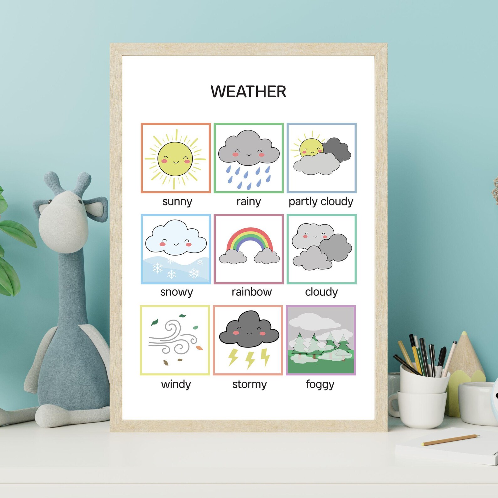 Weather Chart Printable | Pastel Kids Wall Art for Nursery, Preschool ...